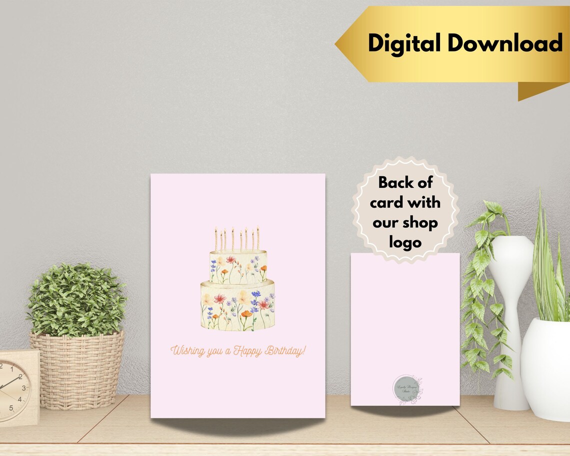 Printable 5x7 Happy Birthday Card Wildflower Cake Birthday Card Digital ...