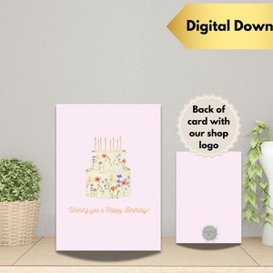 Printable 5x7 Happy Birthday Card | Wildflower Cake | Birthday Card ...