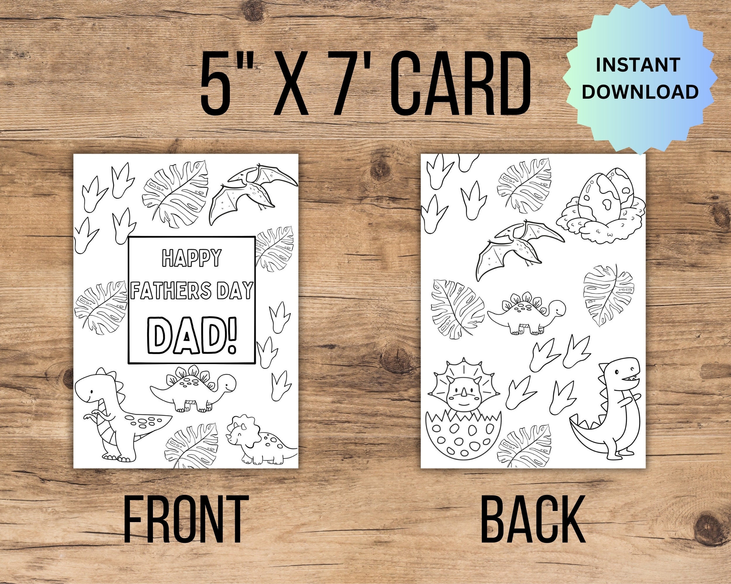Printable 5x7 Fathers Day Coloring Card Colorable Card Fathers Day Card ...