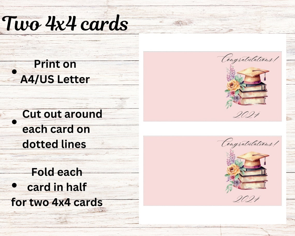 Two Printable 4x4 Cards L Graduation Card 2024 Grad Card Printable ...
