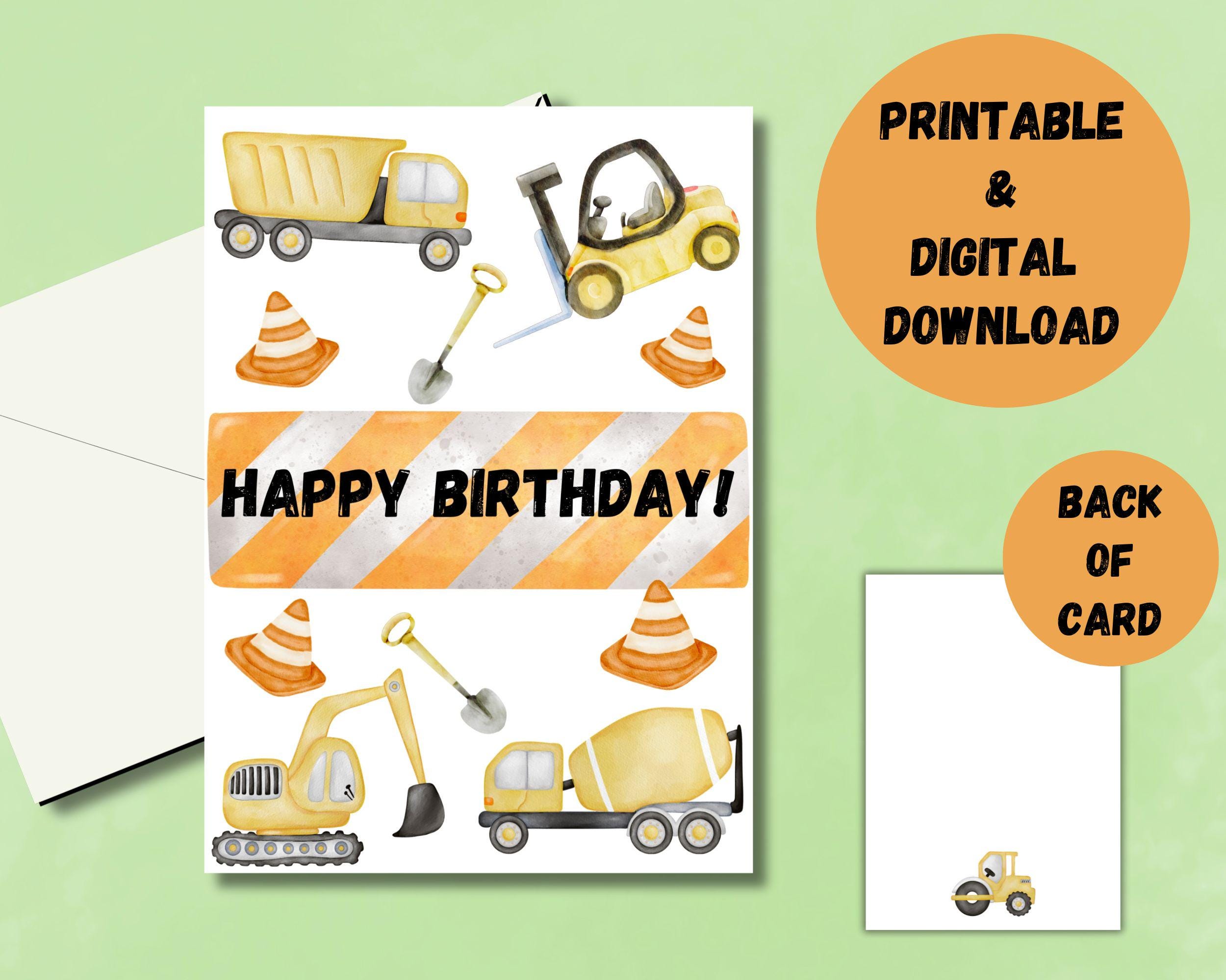 Printable 5x7 Birthday Card L Boy Card | Construction Birthday Card ...