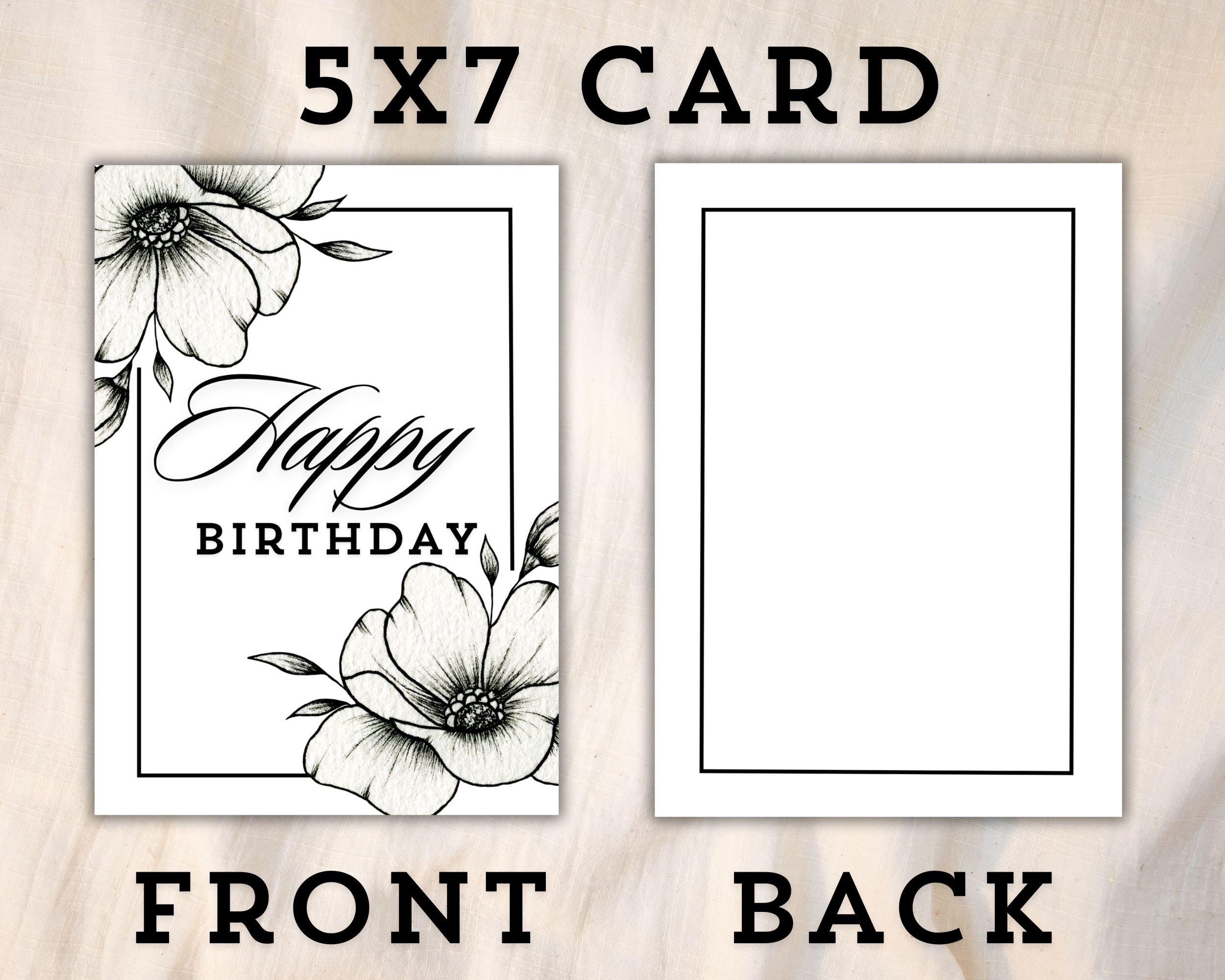 Printable 5x7 Happy Birthday Card | Black and White Birthday Card ...
