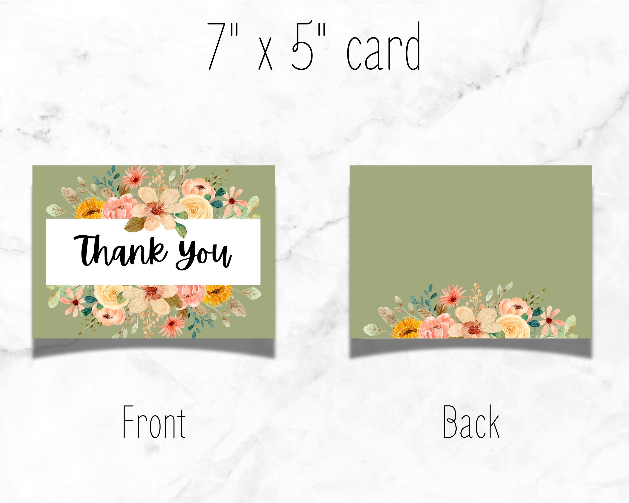 Printable 5x7 Thankyou Card Floral Thank You Card Printable Thank You ...