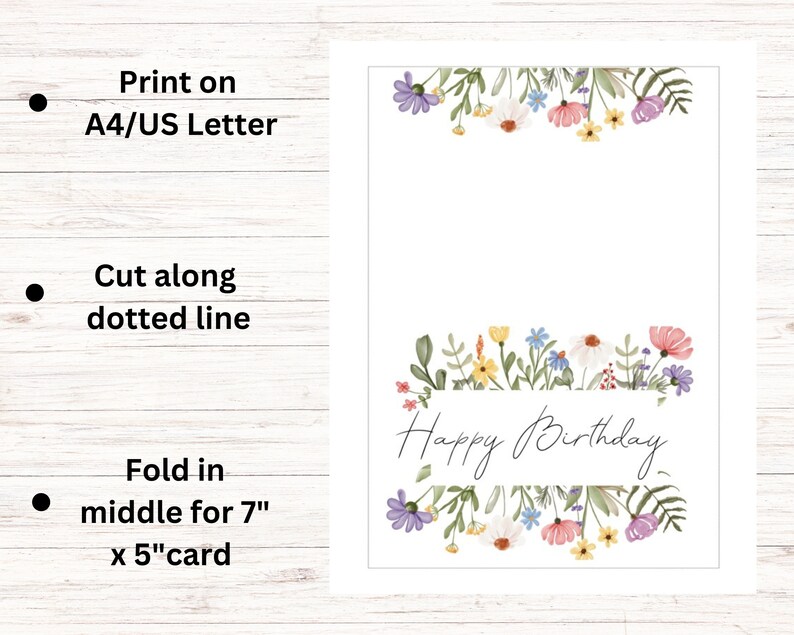 Printable 5x7 Happy Birthday Card | Floral Birthday Card Print ...