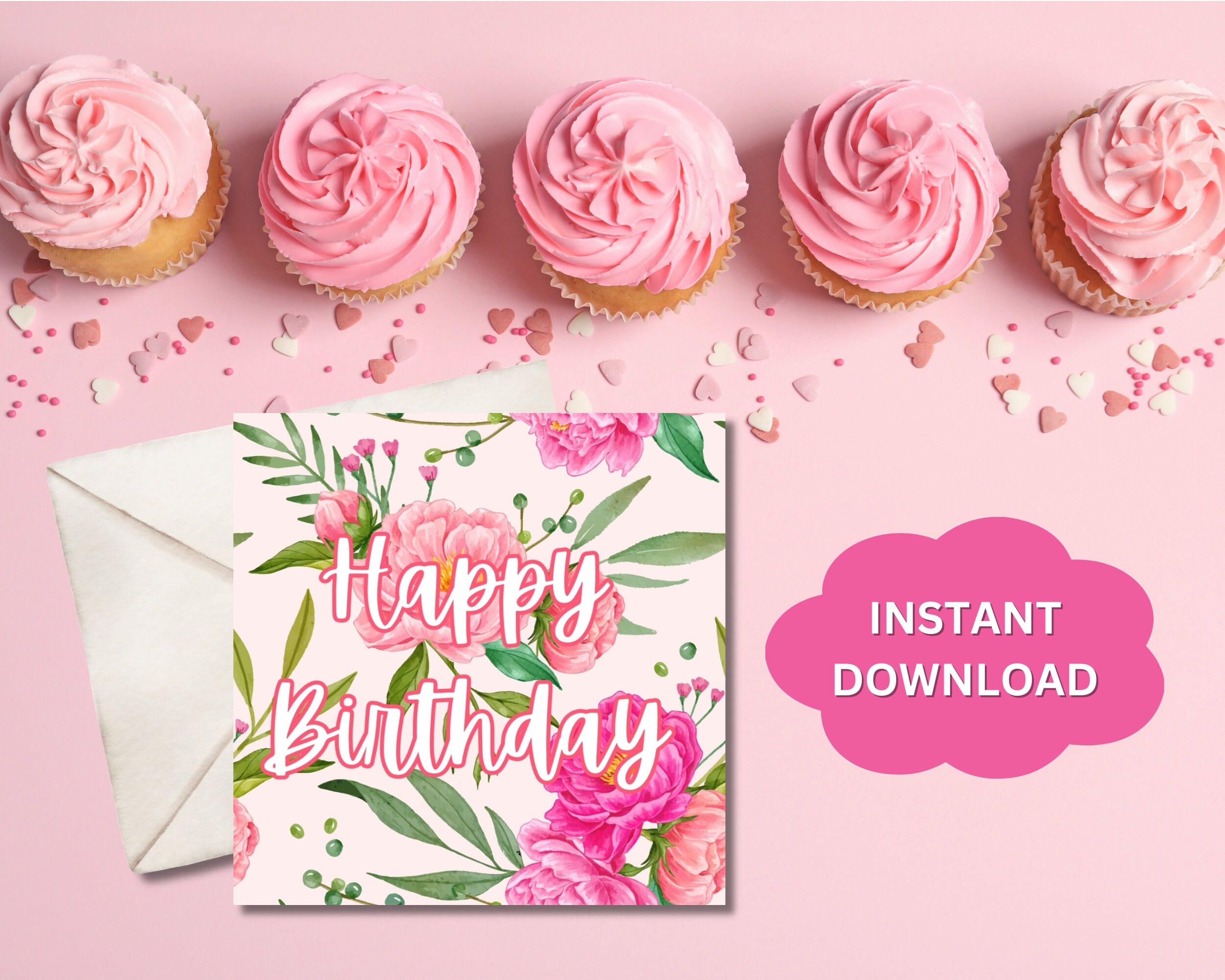 Printable 4x4 Birthday Cards L Birthday Card Floral Card Printable ...