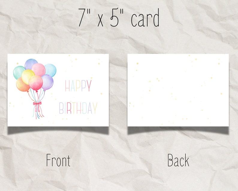Printable 5x7 Happy Birthday Card L Birthday Balloons Printable ...