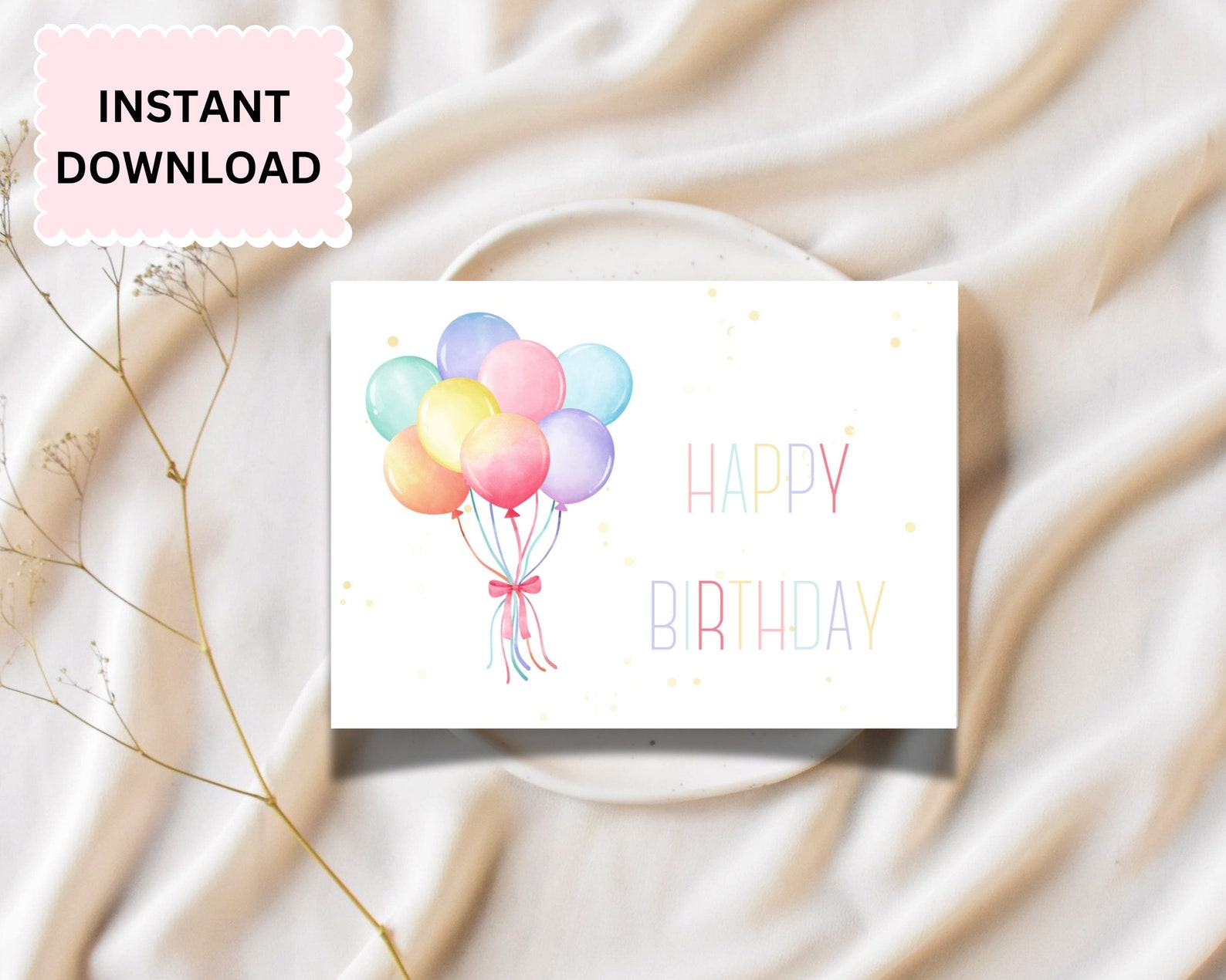 Printable 5x7 Happy Birthday Card L Birthday Balloons Printable ...
