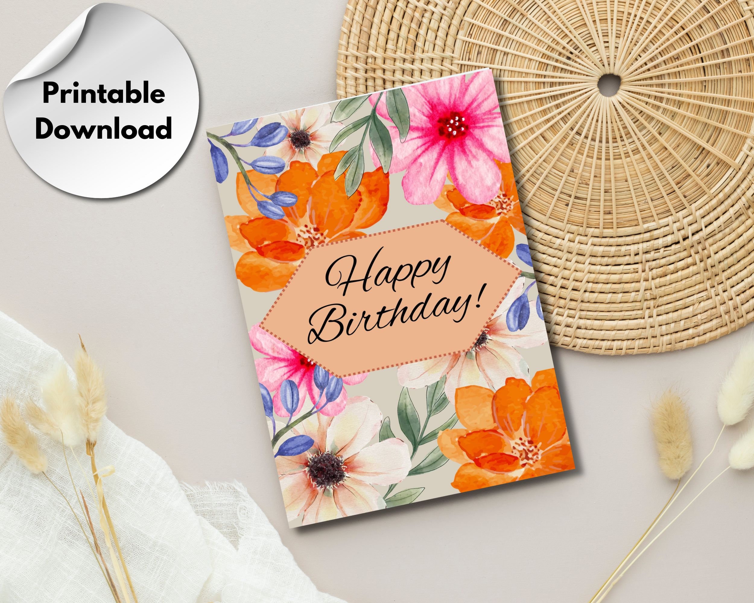 Printable 5x7 Happy Birthday Card | Floral Birthday Card Print ...
