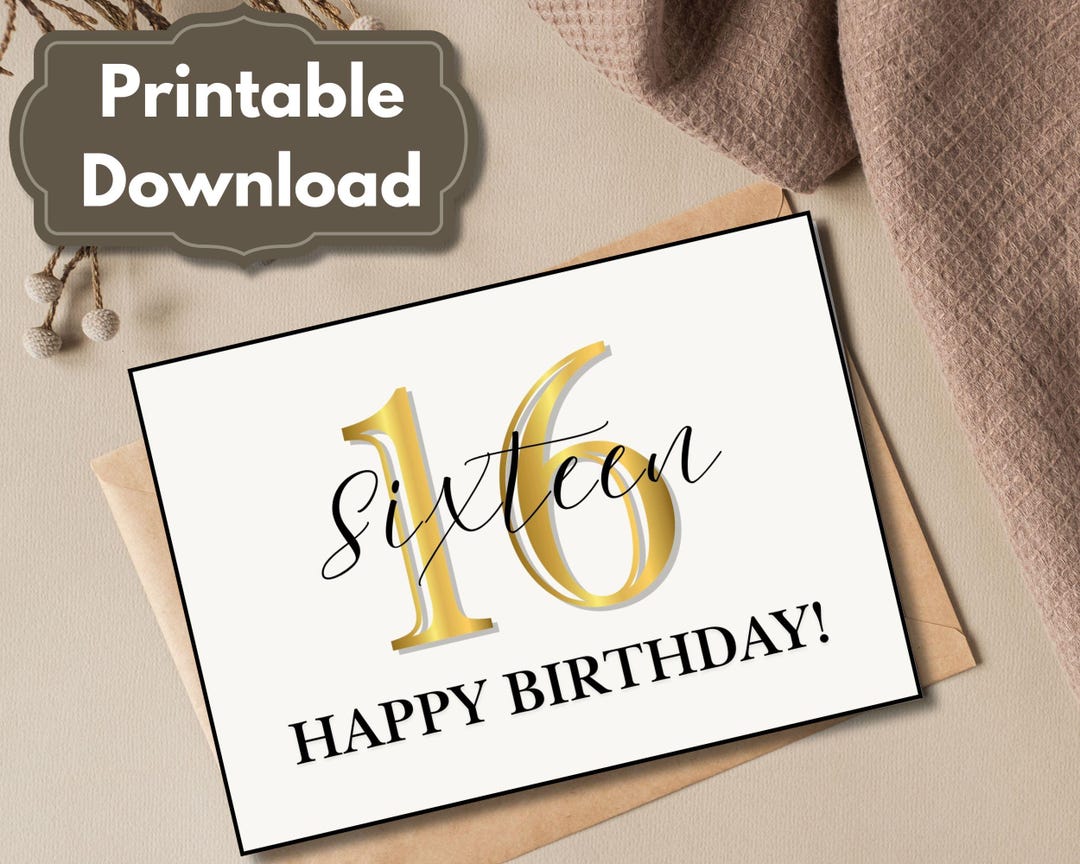 Printable 7x5 Birthday Day Card | Printable Cards| 16th Birthday Card ...