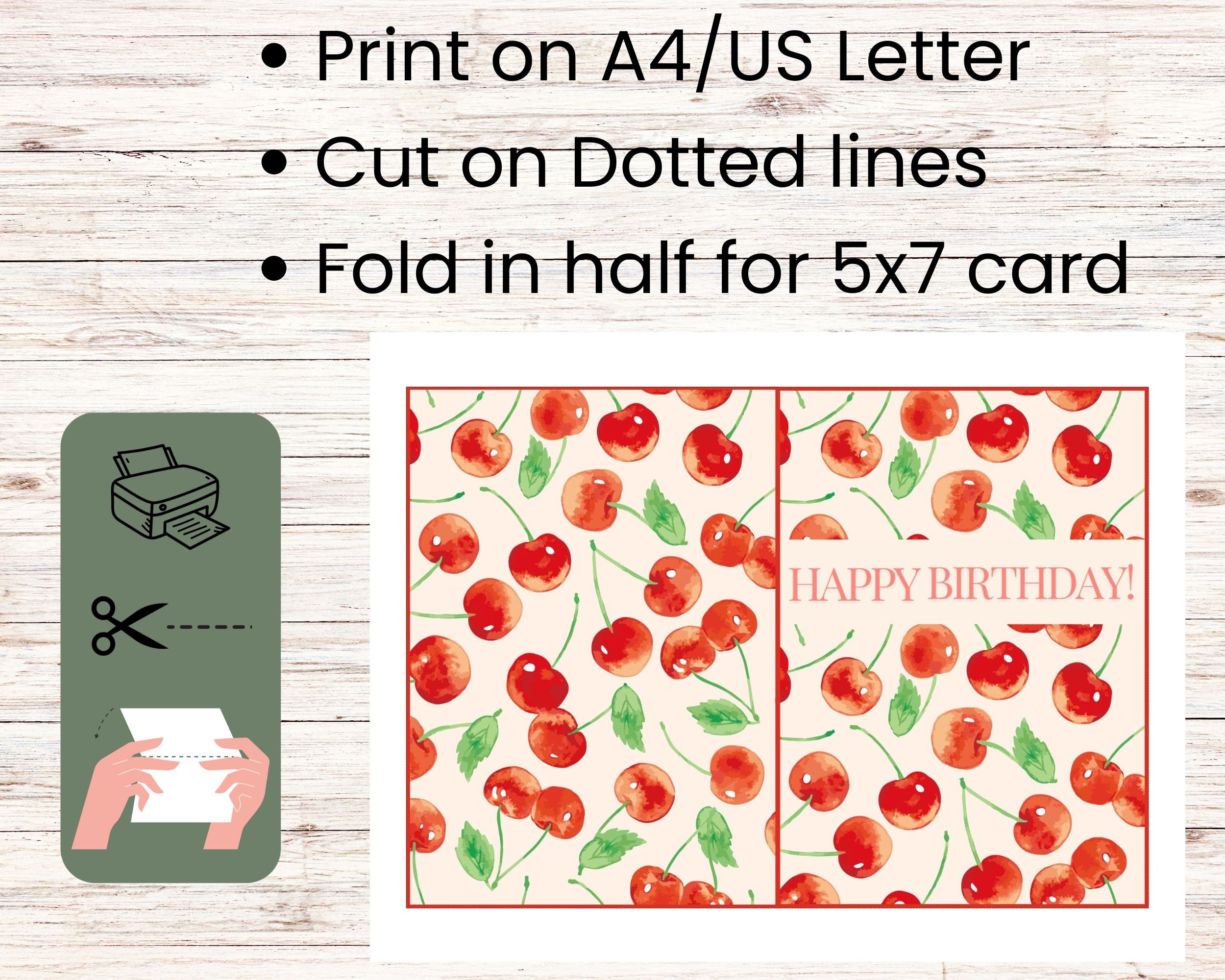 Printable 5x7 Happy Birthday Card | Cherry Birthday | Birthday Card ...
