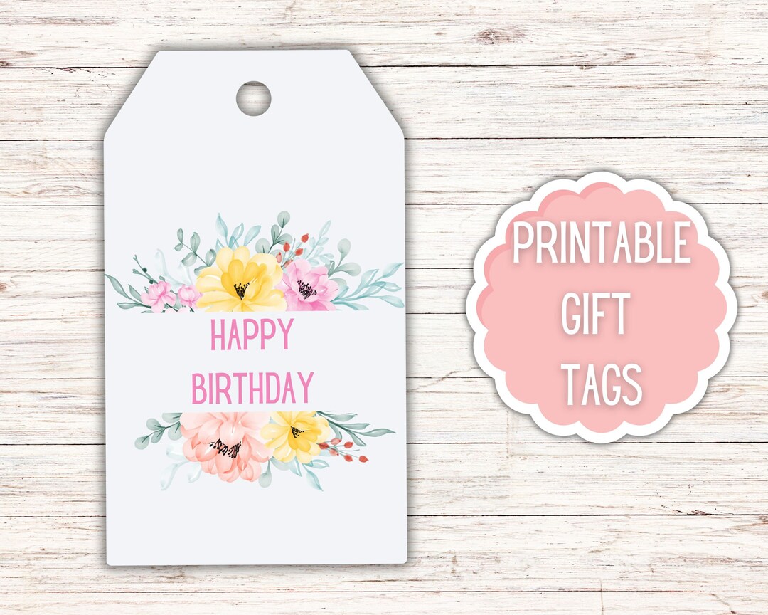 Gift Tags Birthday Tags Happy Birthday Floral Gift Tags Birthday ...