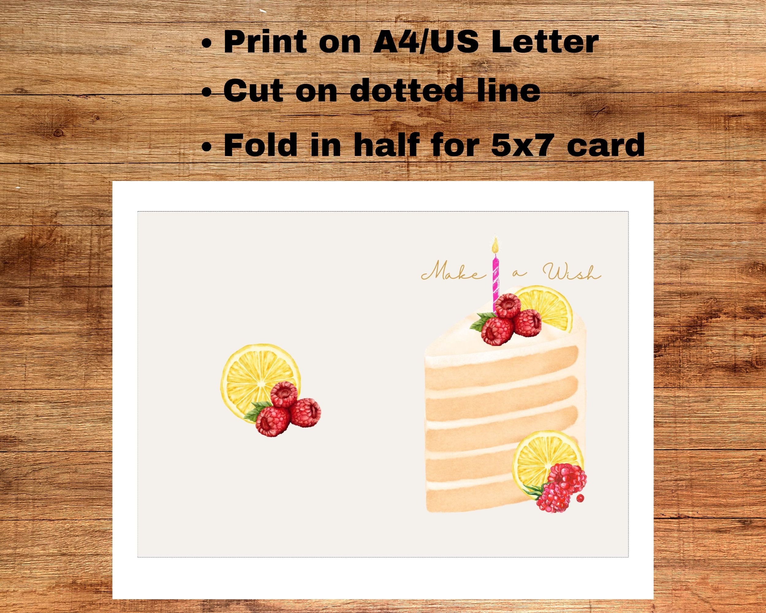 Printable 5x7 Happy Birthday Card Citrus Berry Cake Birthday Card ...