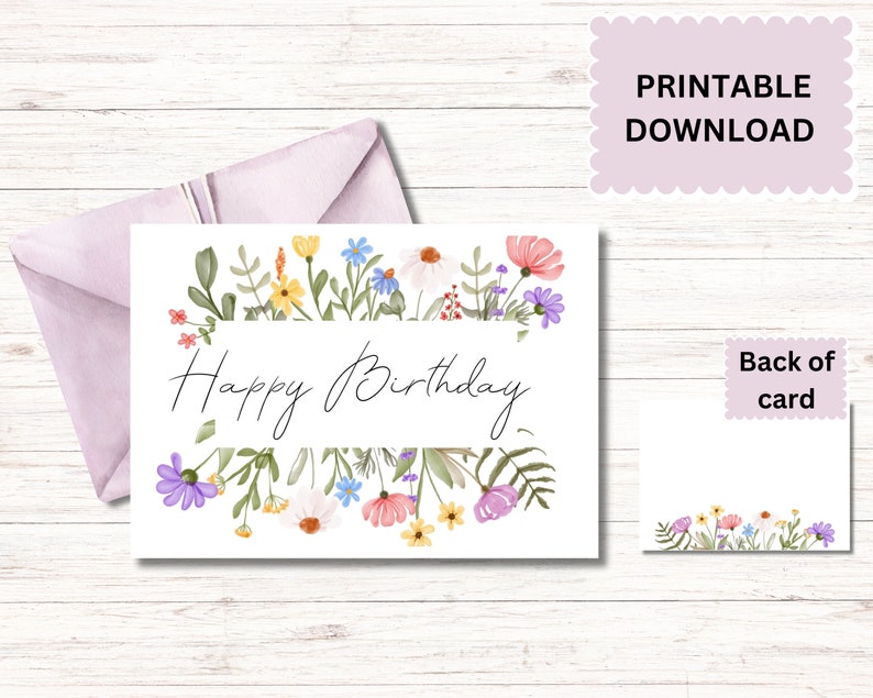Printable 5x7 Happy Birthday Card | Floral Birthday Card Print ...