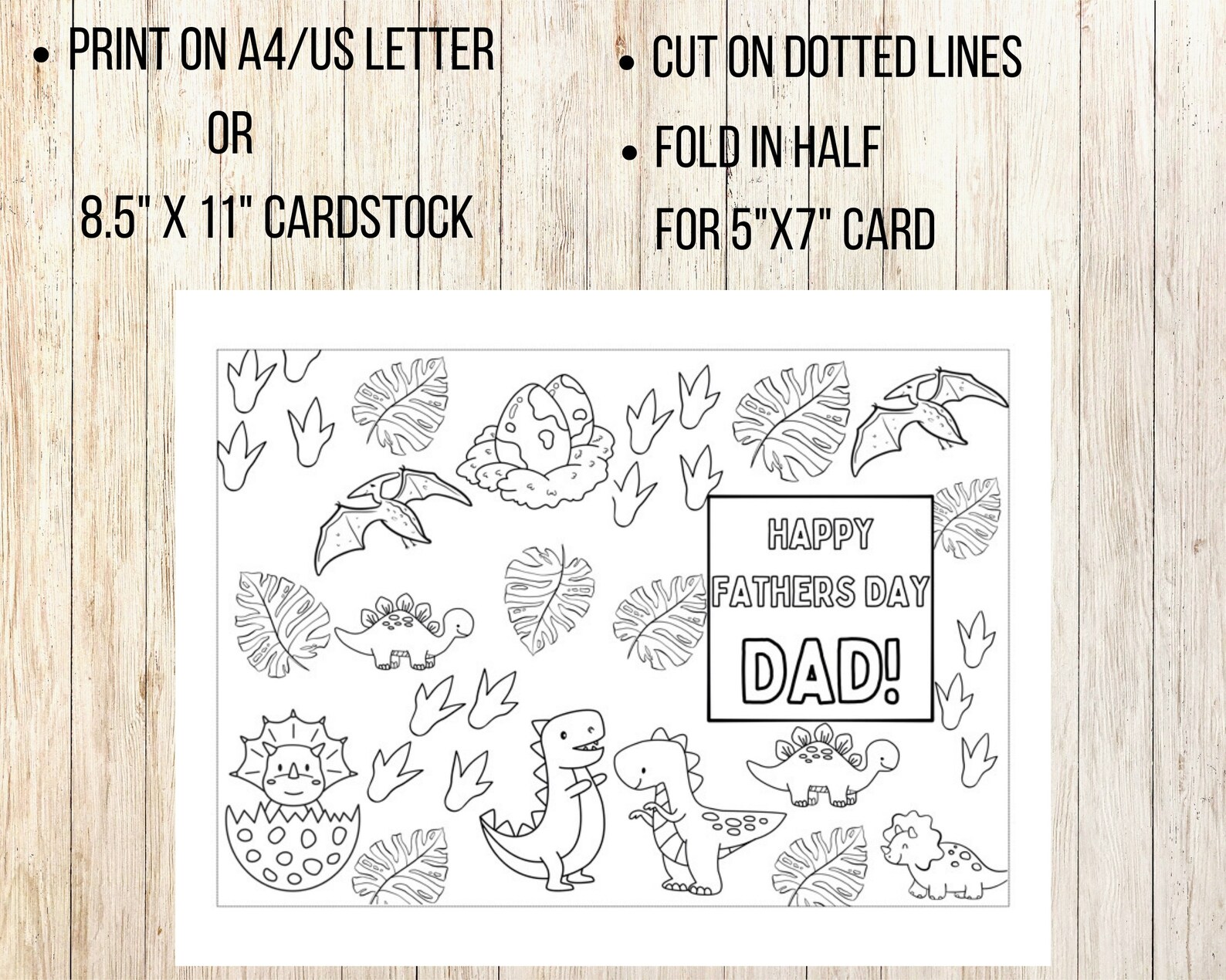 Printable 5x7 Fathers Day Coloring Card | Colorable Card | Fathers Day ...