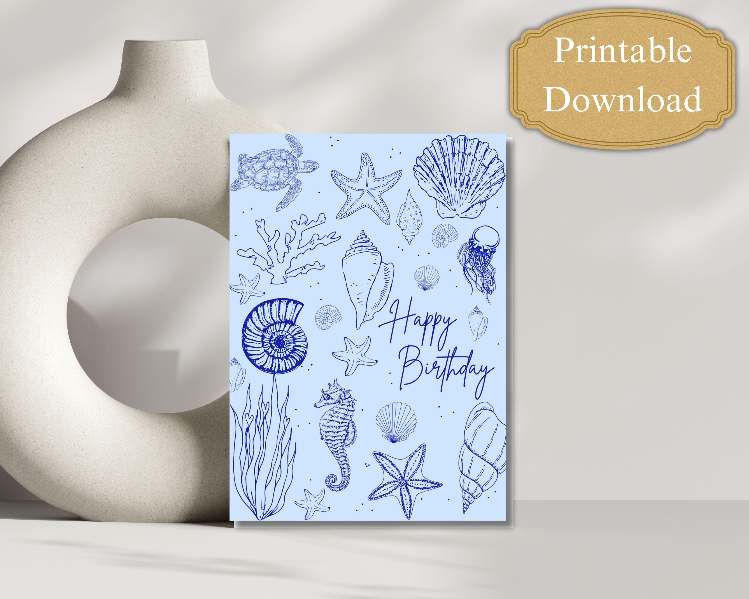 Printable 5x7 Happy Birthday Card | Seashell Birthday Card | Birthday ...