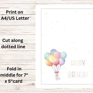Printable 5x7 Happy Birthday Card L Birthday Balloons Printable ...