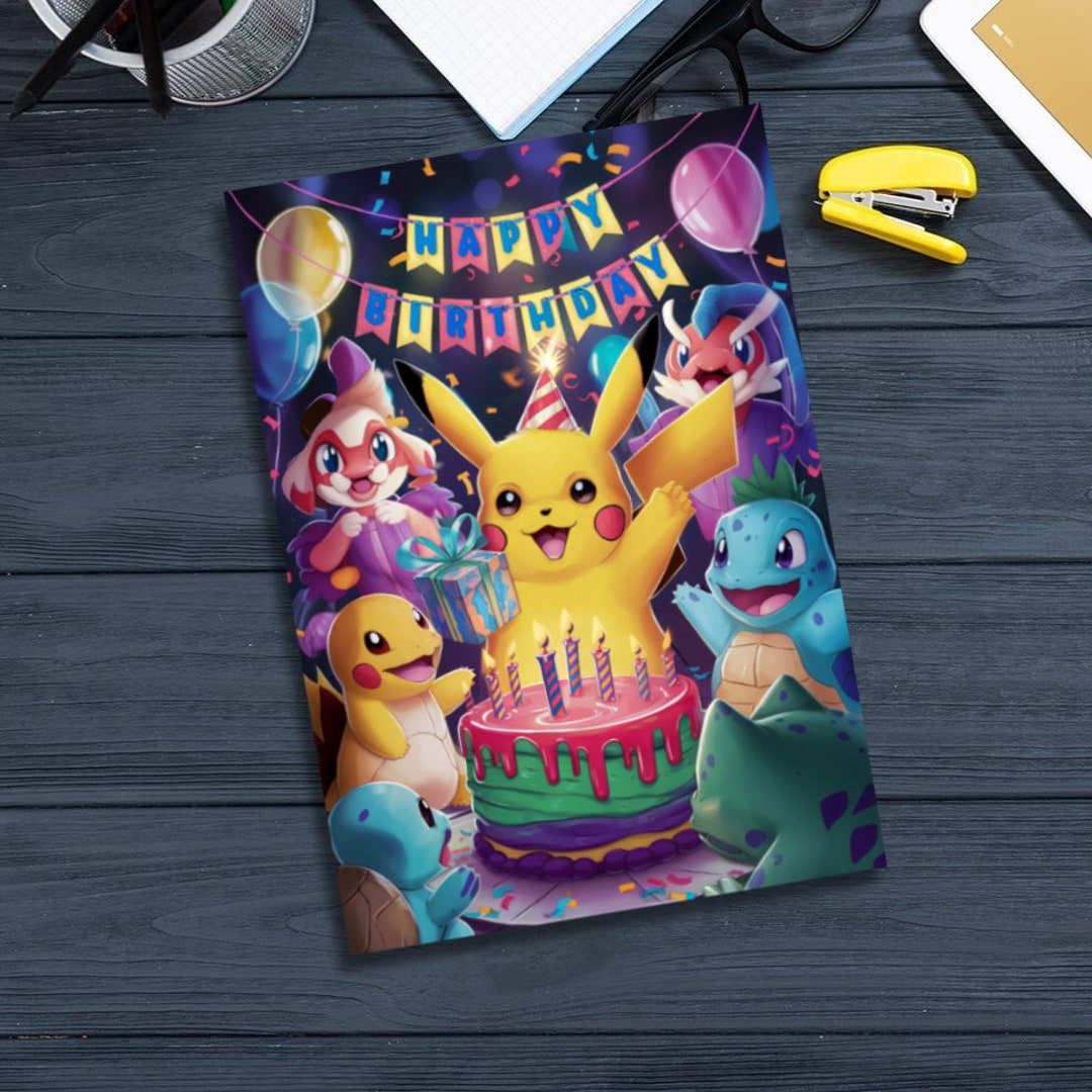 Pokemon Birthday Card Pikachu Birthday Card Kids Birthday Card Happy ...