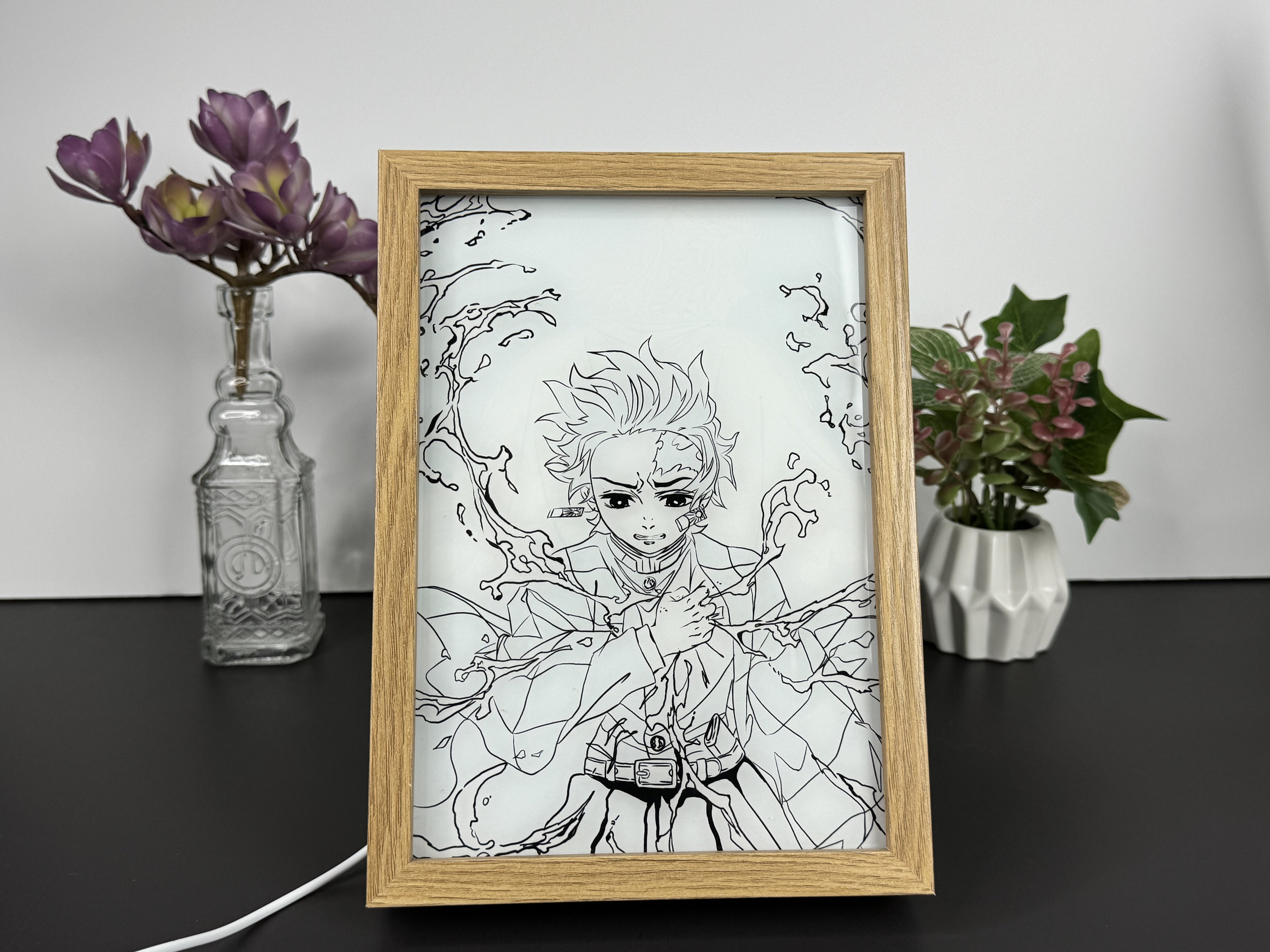 Demon Slayer Tanjiro Rengoku Anime Light Frame Box Painting Decor Night ...