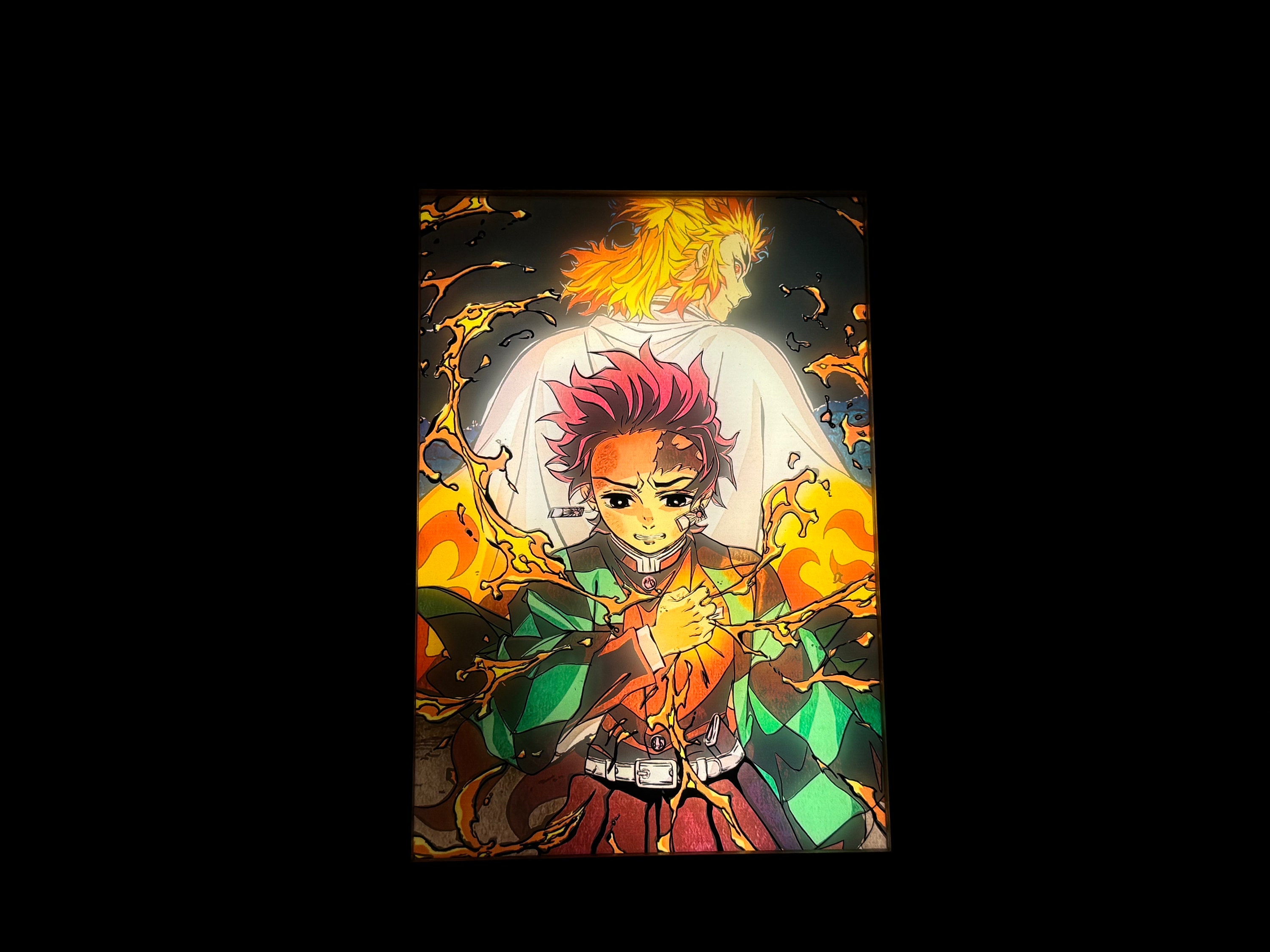 Demon Slayer Tanjiro Rengoku Anime Light Frame Box Painting Decor Night ...