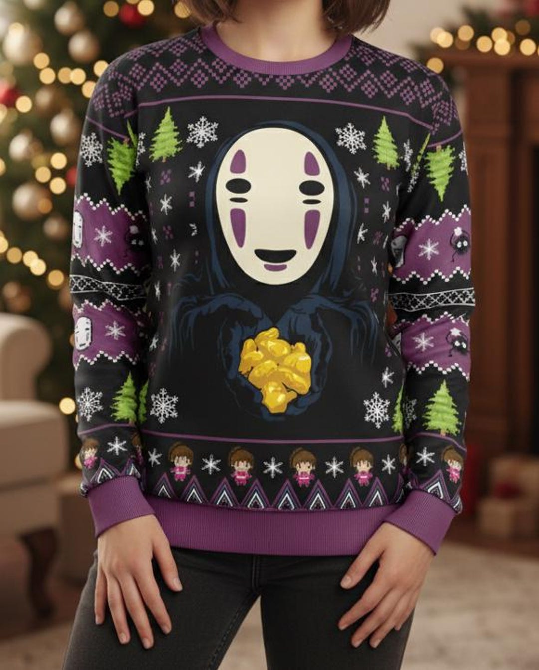 Spirited Away Christmas Ugly Sweater No Face Sweater Anime Holiday Gift ...