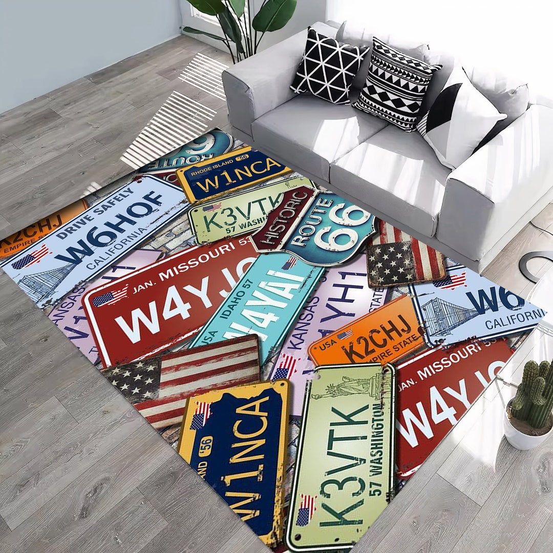 State Car Plate Rug,office Rug,build Rug,home Decor Rug,living Room Rug ...