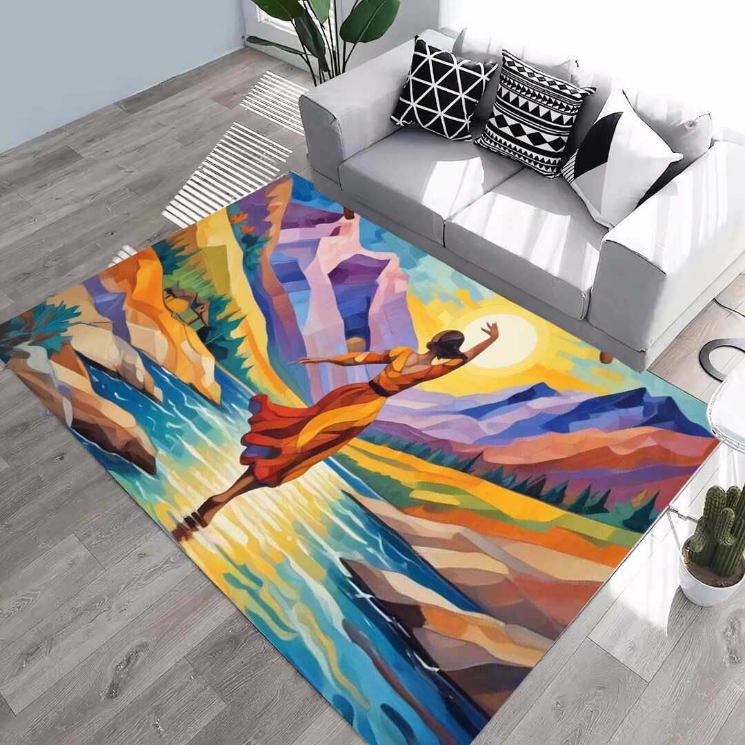 Dancing Girl Rug,dancing Woman Rug,landscape Rug,mosaic,colorful Carpet ...
