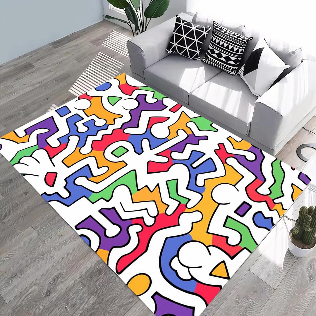 Keith Haring Rug,colourful Haring Rug,dancing Man Rug,dancers Rug,home ...
