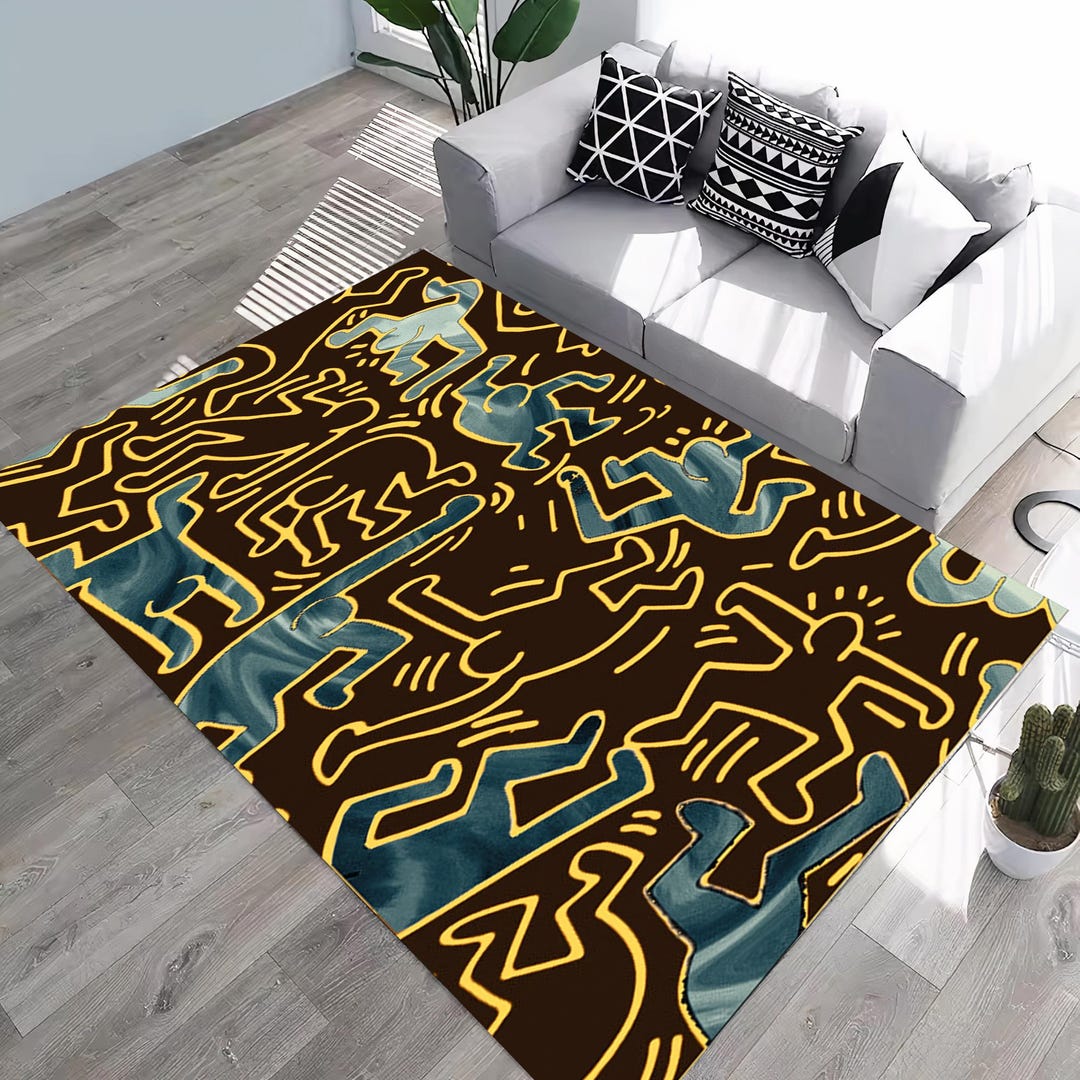 Hare Design Rug,keith Haring Rug,dancing Man Rug,dancers Rug,home Decor ...