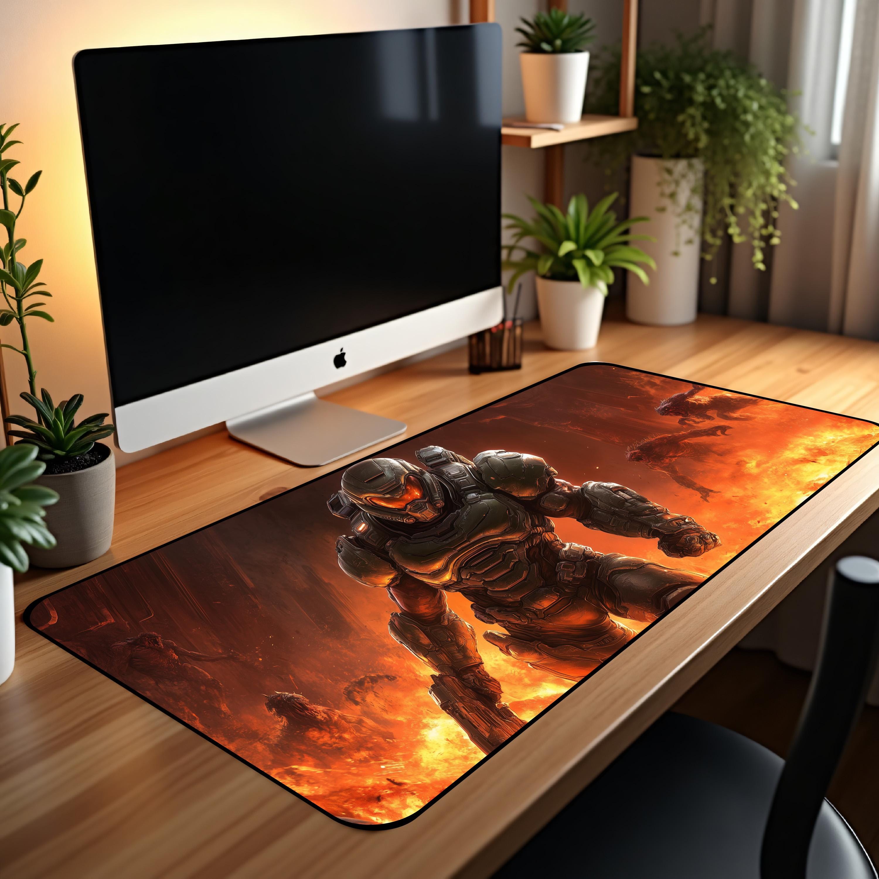 Doom Slayer, Aesthetic Desk Pad, Gaming Mousepad XL, Art Nouveau ...