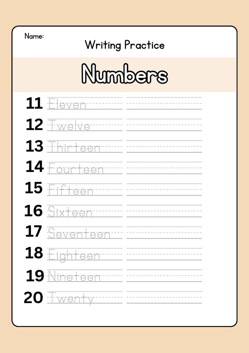 Number Spelling Practice Sheets - Learn to Spell Numbers 1-20, Kids ...