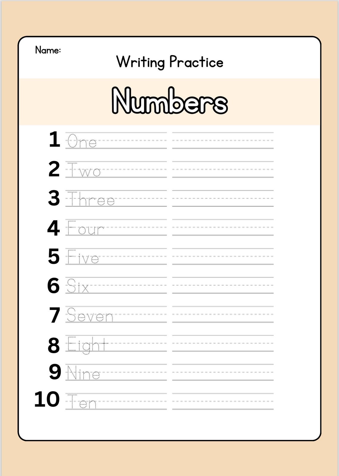 Number Spelling Practice Sheets - Learn to Spell Numbers 1-20, Kids ...