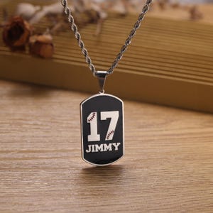 Custom Enamel Name Tag Necklace With Jersey Number, Personalized ...