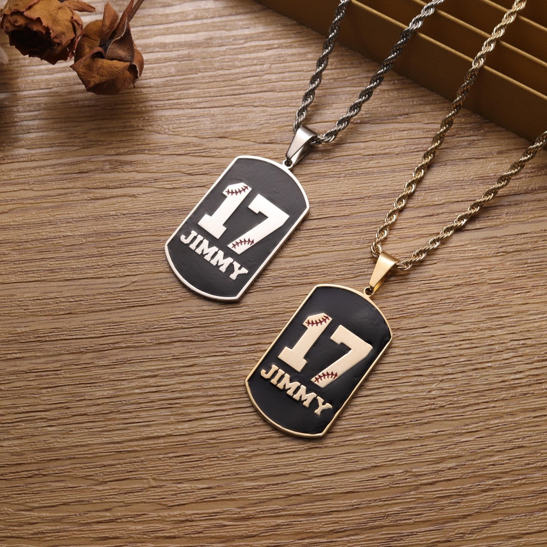 Custom Enamel Name Tag Necklace With Jersey Number, Personalized ...