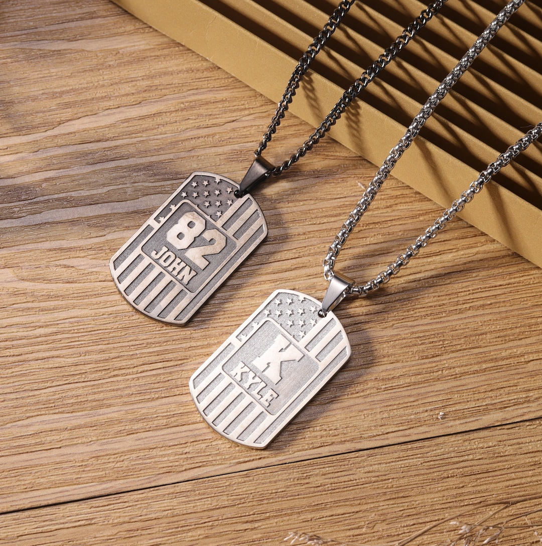 Custom Army ID Tag With Engraved Names, Personalized USA Flag Name Tag ...