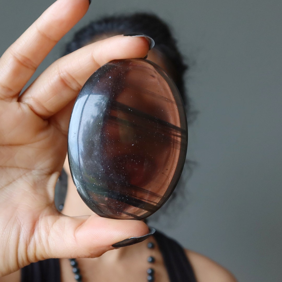 Midnight Lace Obsidian Palm Stone Oval Crystal - Etsy