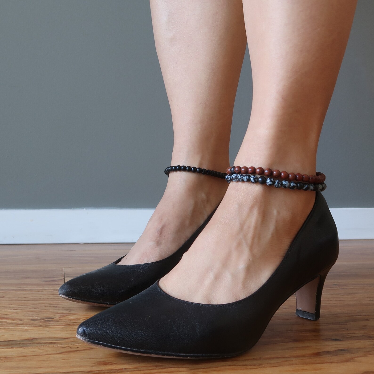 Obsidian Anklets Set of 3 Black Snowflake Mahogany Ankle | Etsy