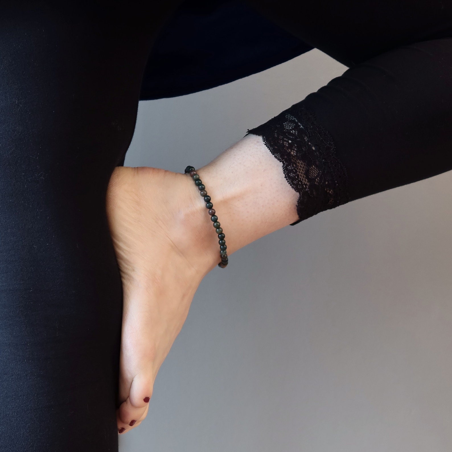 Bloodstone Anklet Boho Beaded Stretch Ankle Bracelet Grounding - Etsy