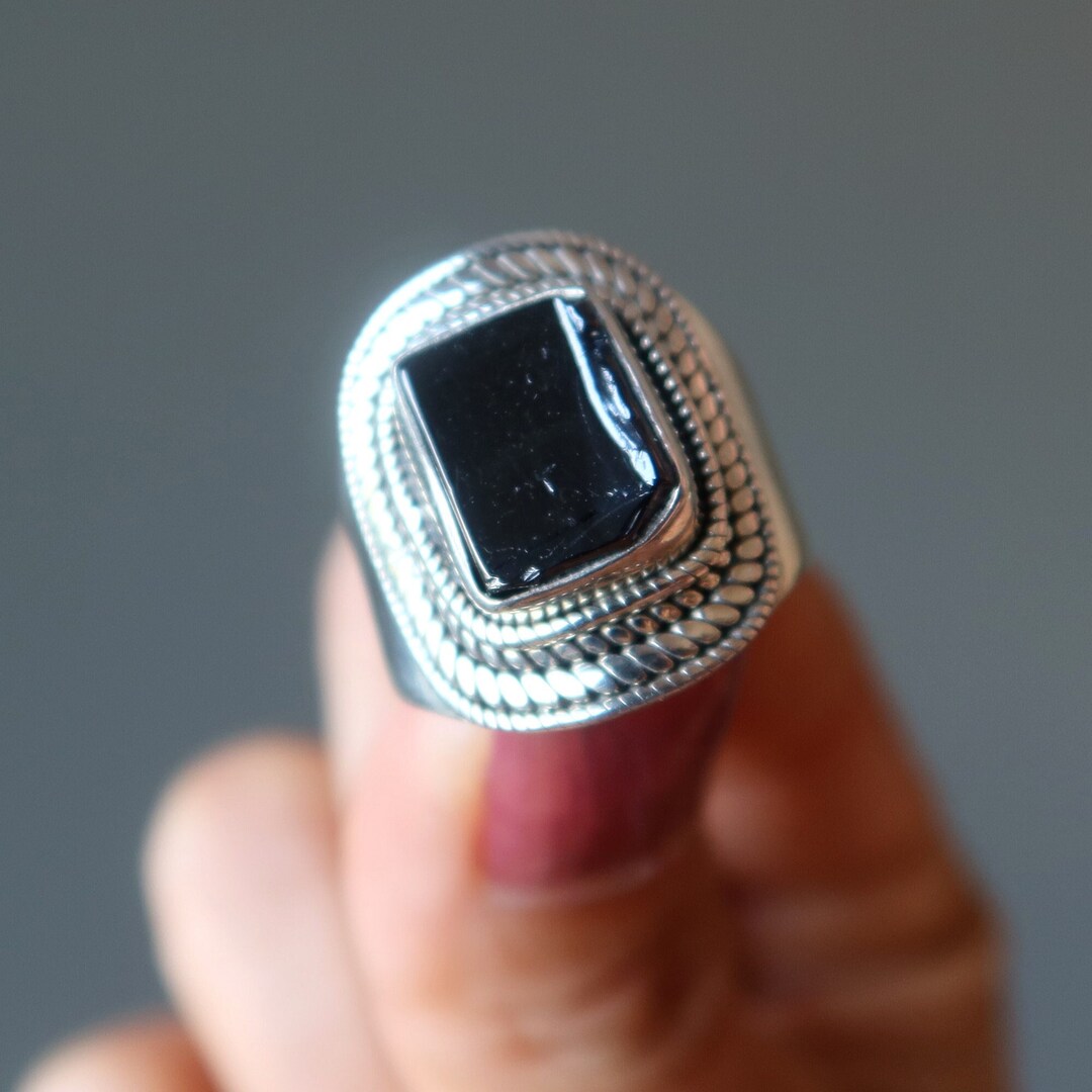 Shungite Ring Business Black Rectangle Stone Sterling Silver - Etsy