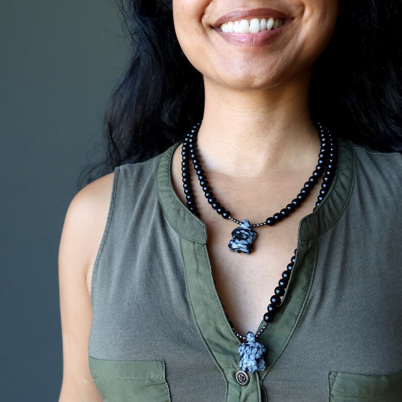 Obsidian Necklace Turtle Crystal Black Snowflake - Etsy