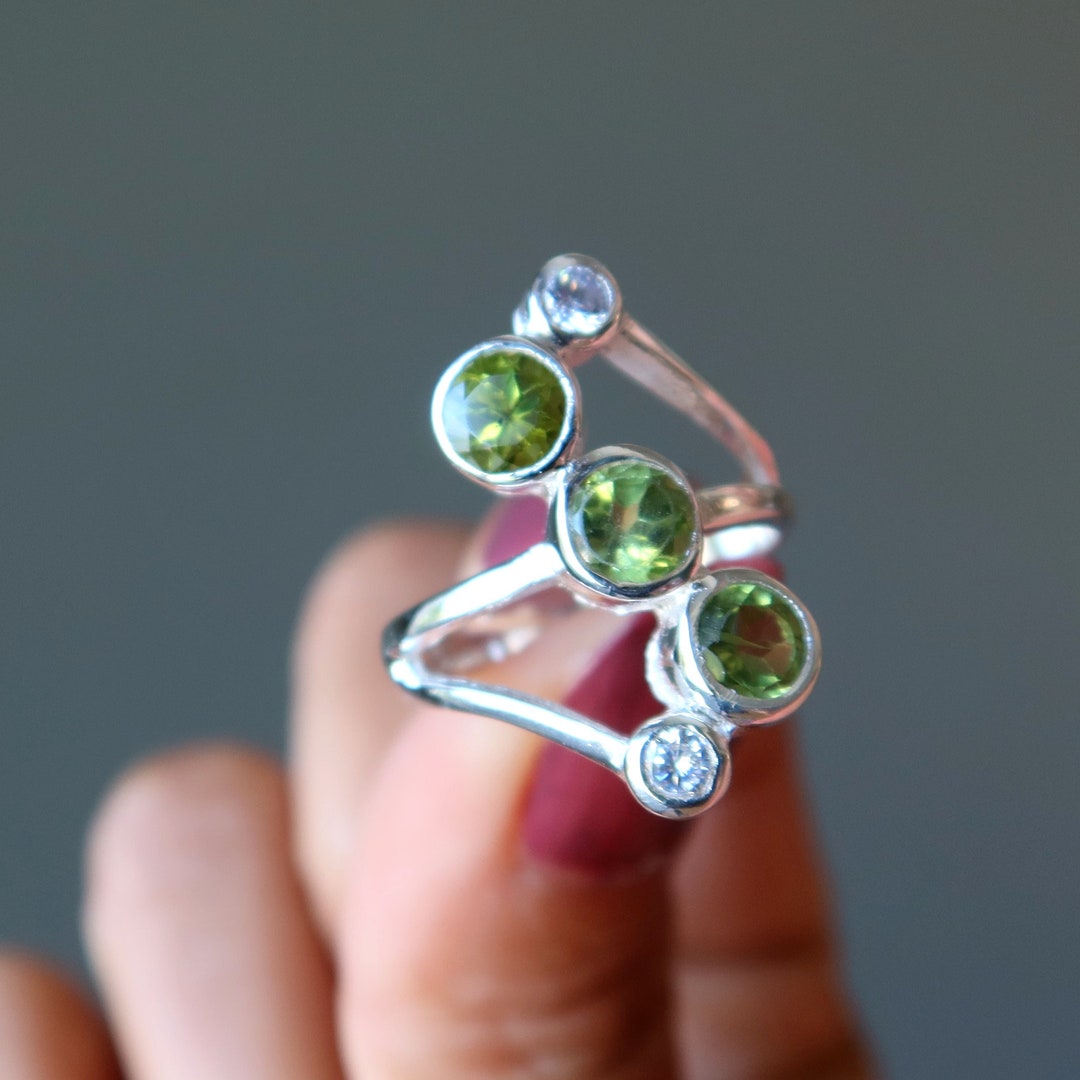 Peridot Ring Tree of Smiles Gem Zircon Adjustable Sterling Silver - Etsy