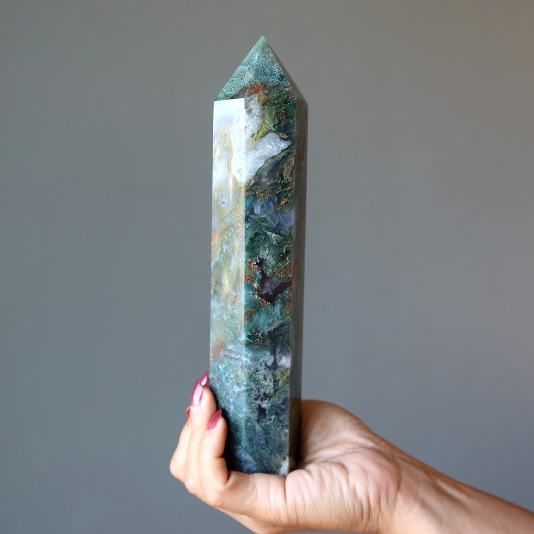 Moss Agate Tower Wand Magic Witch of the Green Forest Point - Etsy