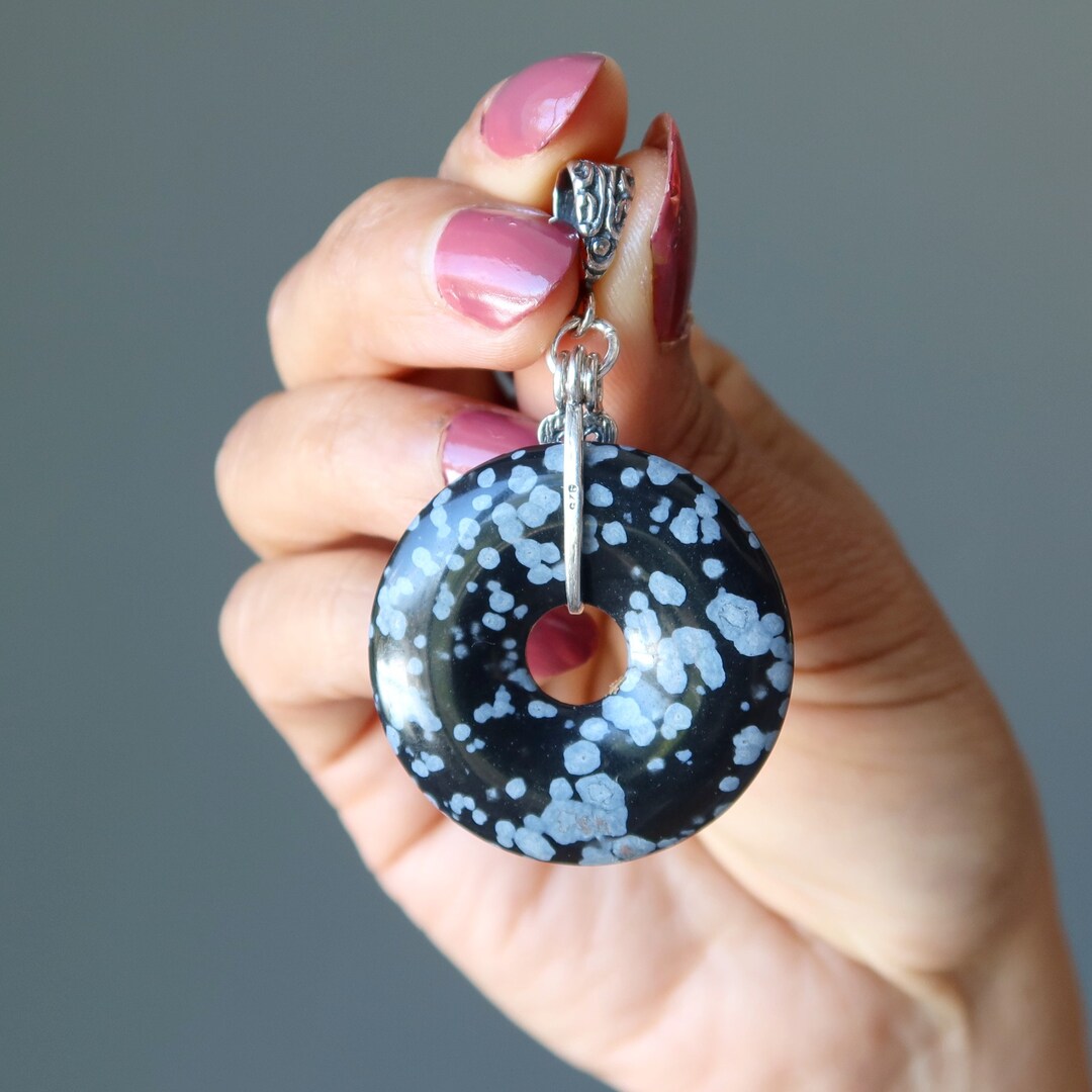 Snowflake Obsidian Pendant Infinite Loop of Love Circle Hearts - Etsy