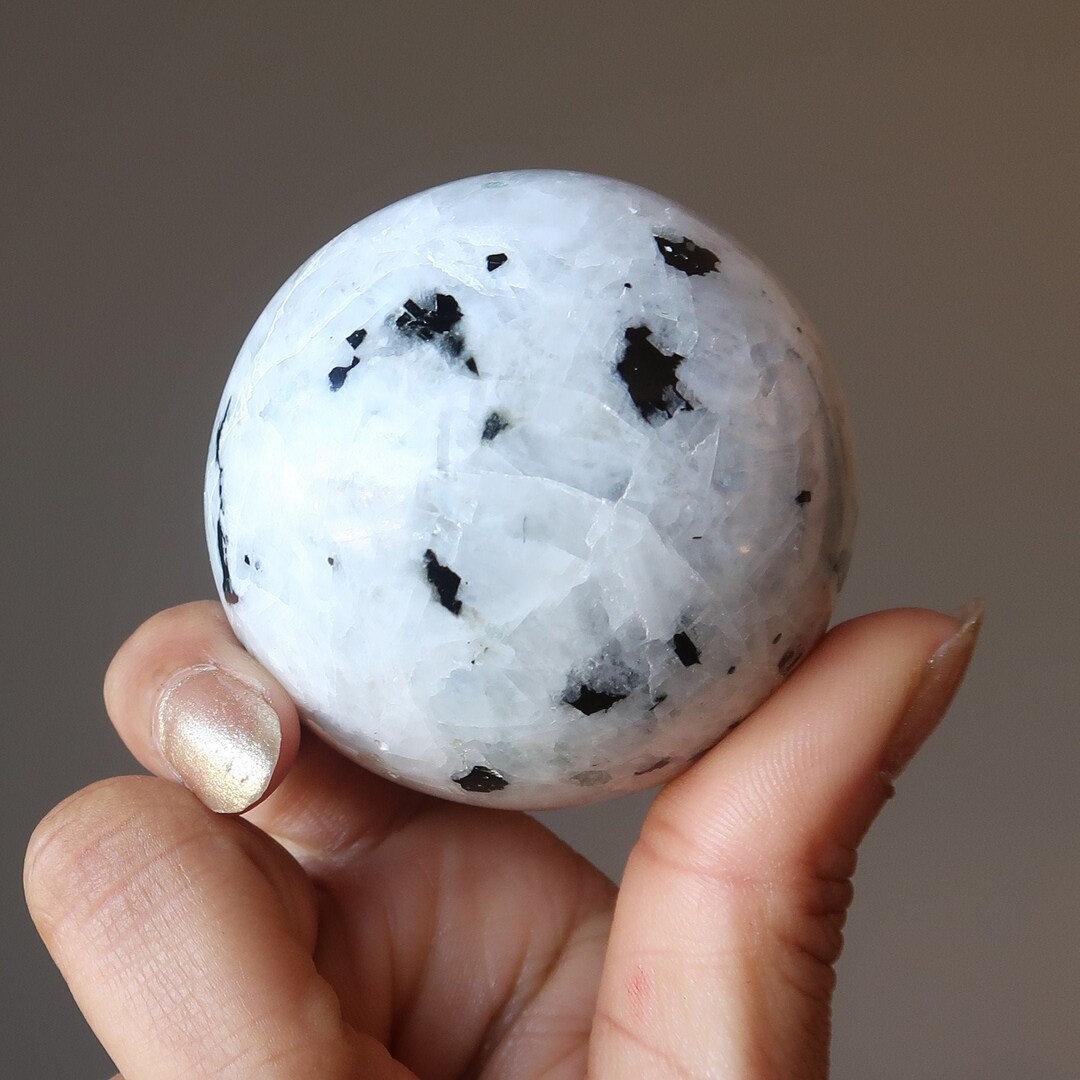 Rainbow Moonstone Sphere With Black Tourmaline, Crystal Ball - Etsy