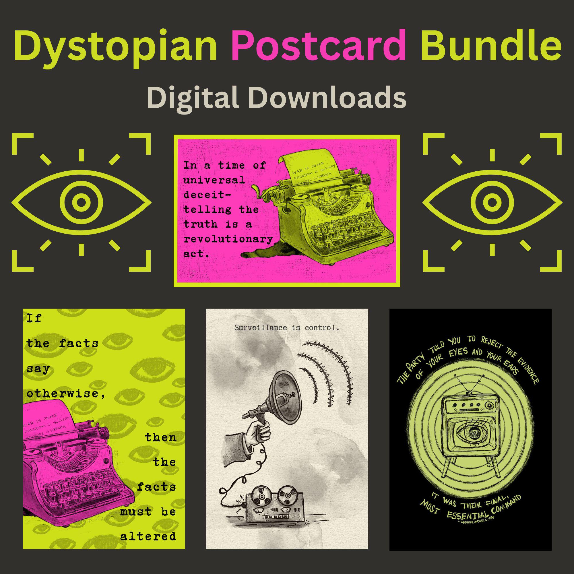 Dystopian Postcard Bundle – 4 Illustrated Postcard Digital Downloads ...