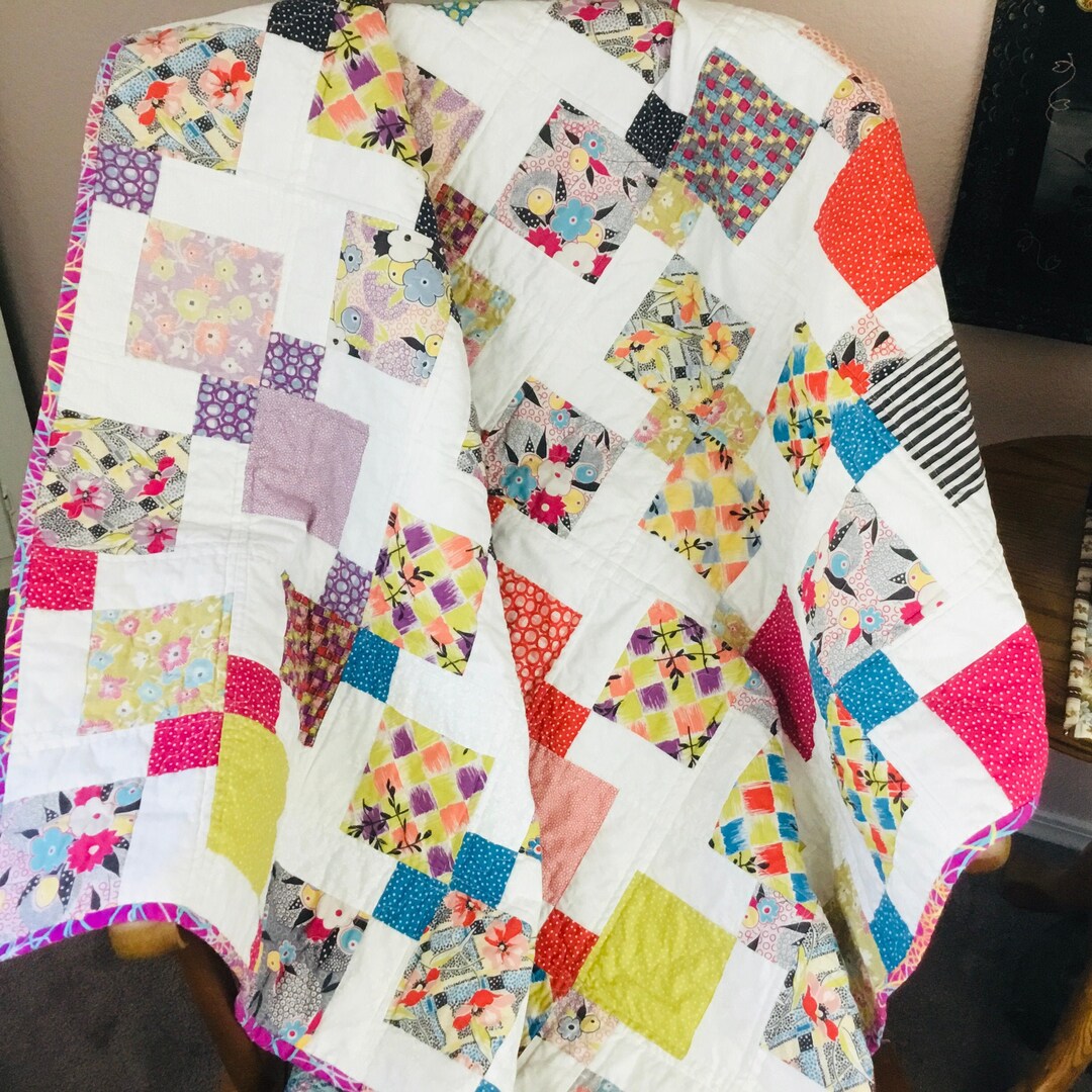 White Floral Patchwork Quilt: Handmade Cotton Lap Quilt (50x50) - Etsy