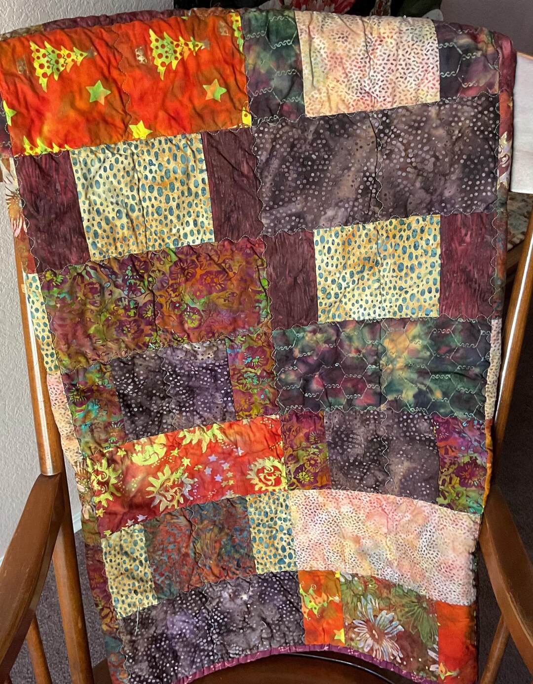 Moon and Stars Batik Quilt, Stars, Moons, Whimsical Trees Batik Quilt ...