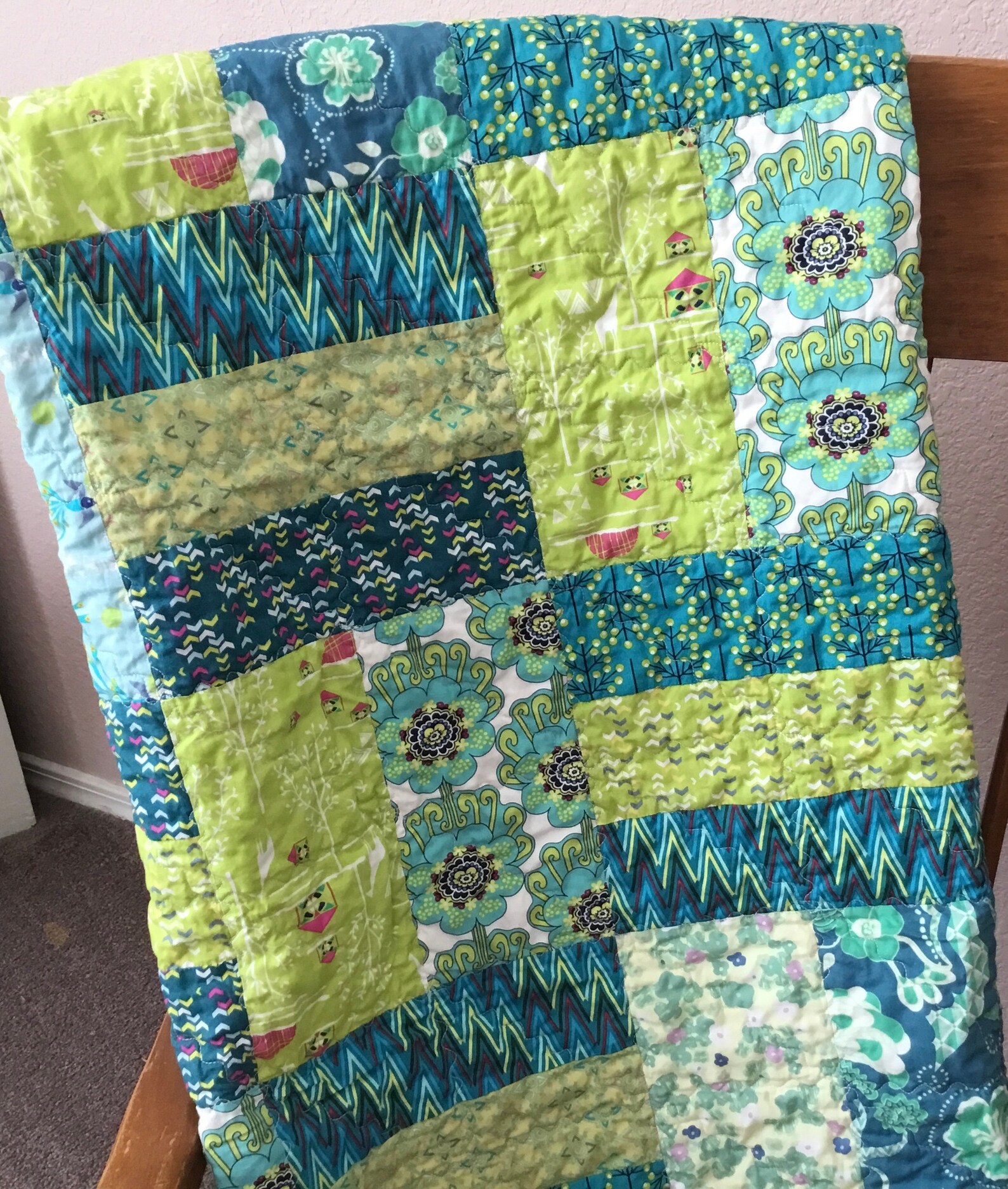 Modern Blue Green Floral Quilt Floral Patchwork Quilt - Etsy