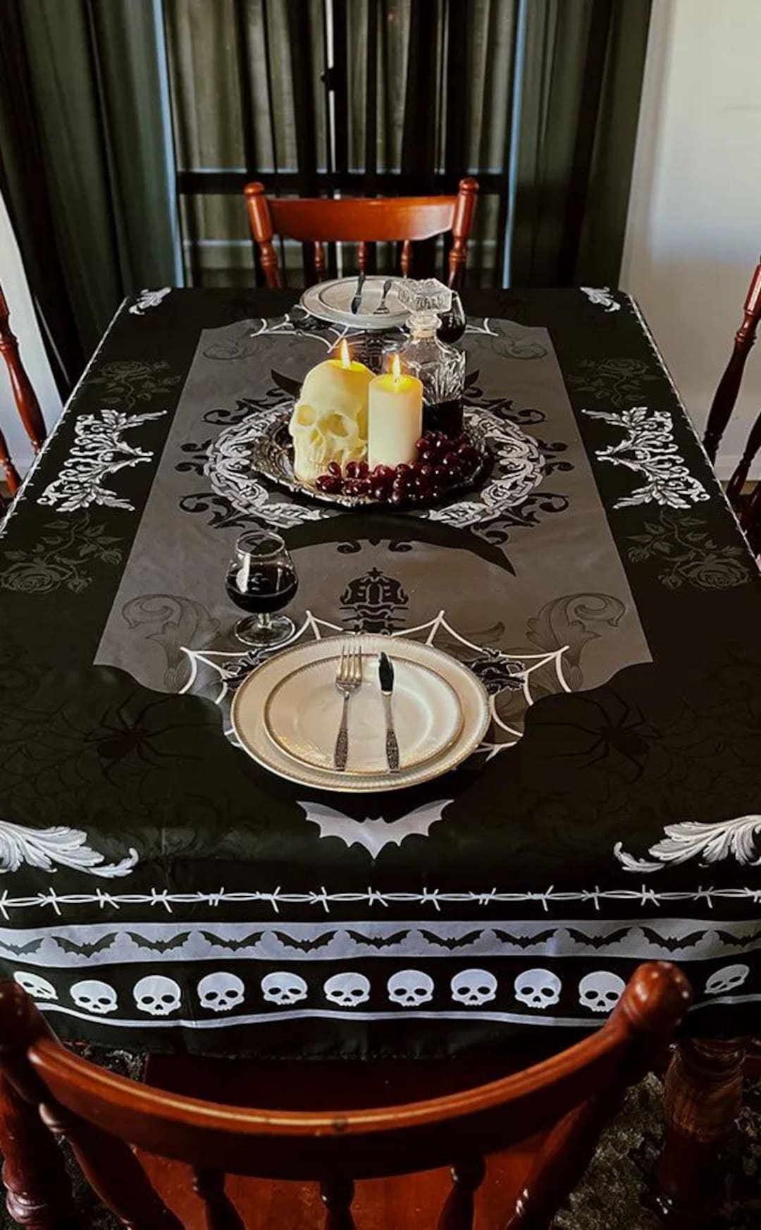 Gothic Persian Table Cloth Monochromatic Black Tapestry, Throw Goth ...