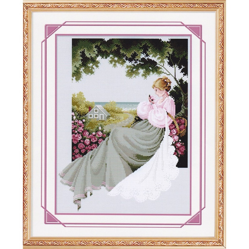 PDF + SAGA Digital Cross Stitch Pattern Nantucket Rose Woman Lady ...