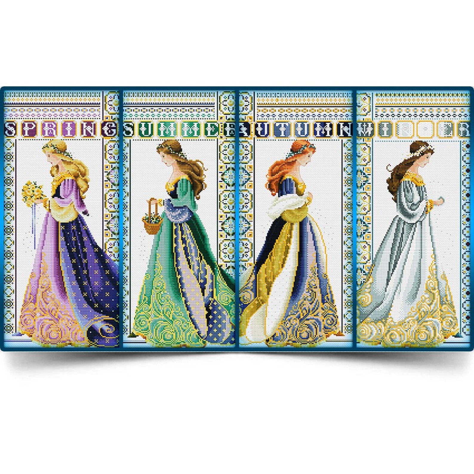 PDF + SAGA Digital Cross Stitch Pattern Lady Winter Celtic Gold White ...